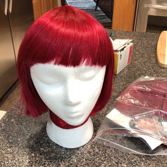 Qiang Feng | Accessories | Nwt Wig Red Little Red Riding Hood Bang Red ...